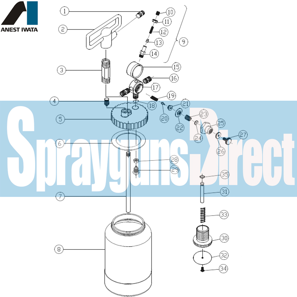 Iwata PC18D Pressure Pot Parts Breakdown
