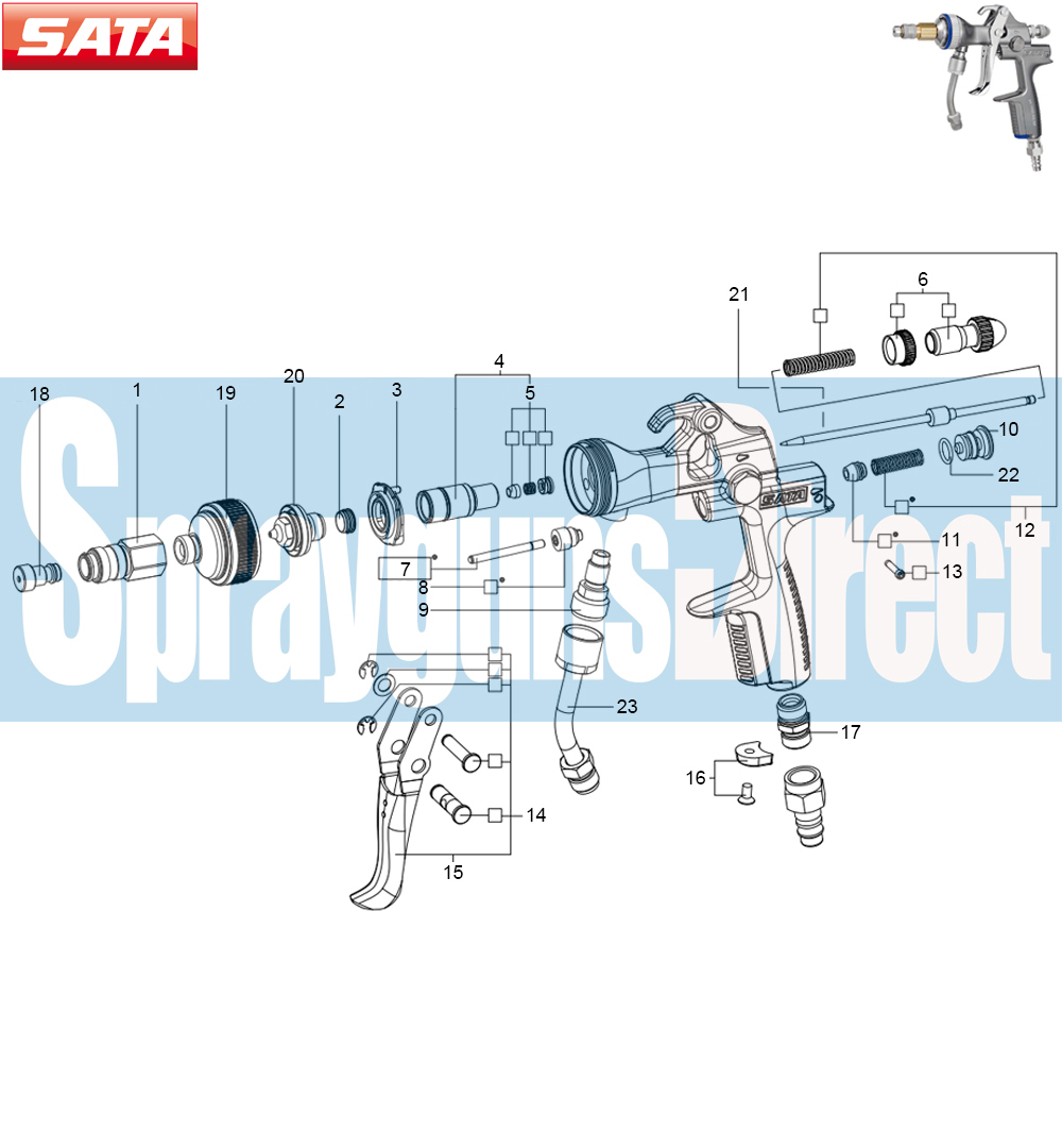 SATA 1000KK Spray Gun Parts Breakdown - spray guns direct