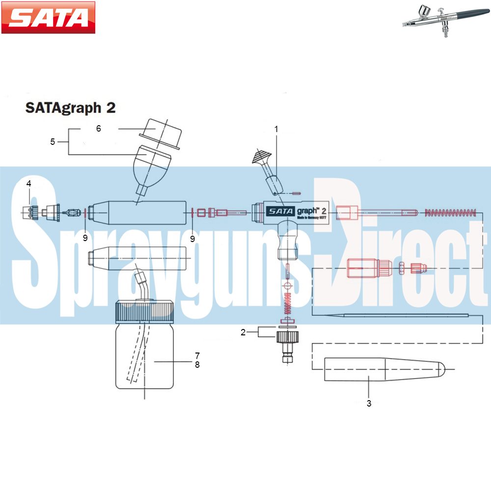 SATAgraph 2 Air Brush Parts Breakdown - spray guns direct