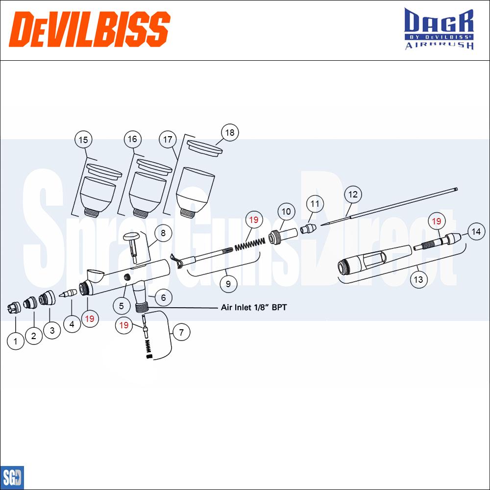 DeVilbiss DAGR Air Brush Parts Breakdown - Spray Guns Direct