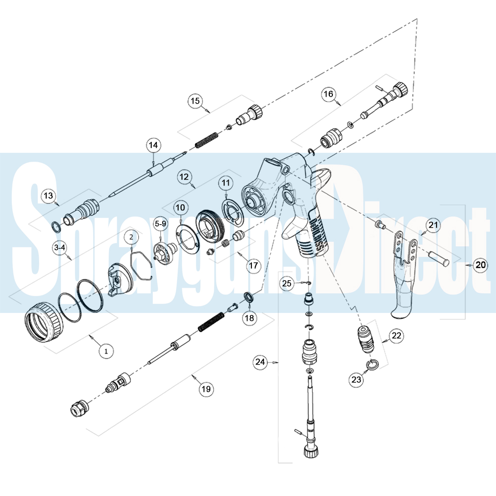 DeVilbiss GPG Gravity Spray Gun Formerly PRi Parts Breakdown
