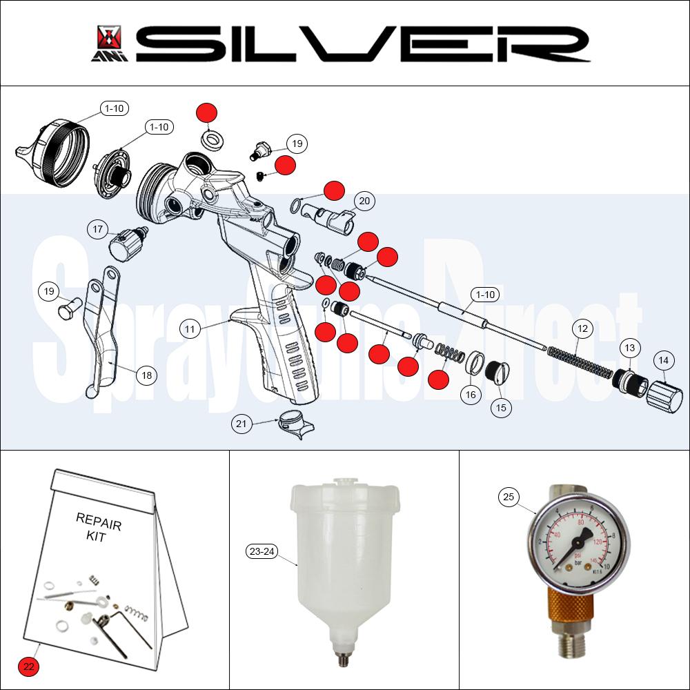 A.N.I. F160 Spray Gun Spare Parts Breakdown