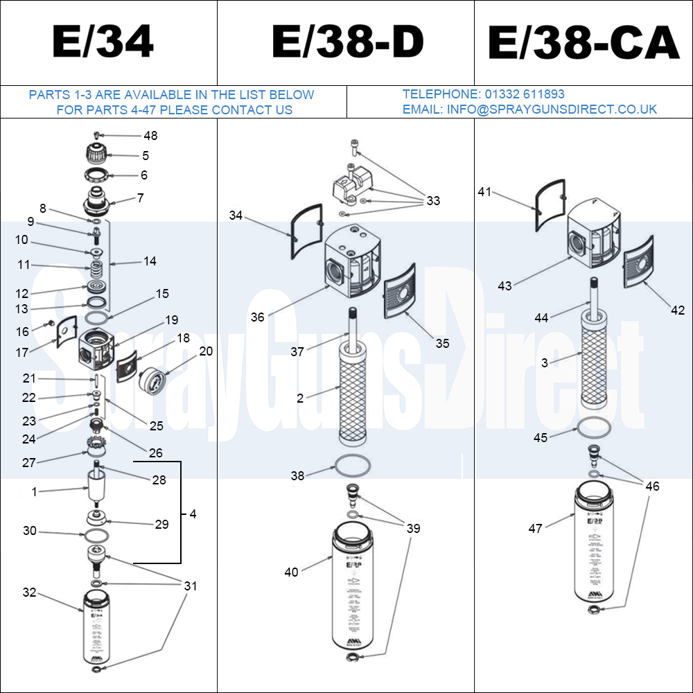 A.N.I. 3 Stage Filter Regulator Spare Parts Breakdown