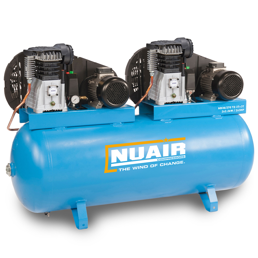 NUAIR 2x2.2kW/2x3Hp 270Lt 10 Bar 400V Air Compressor
